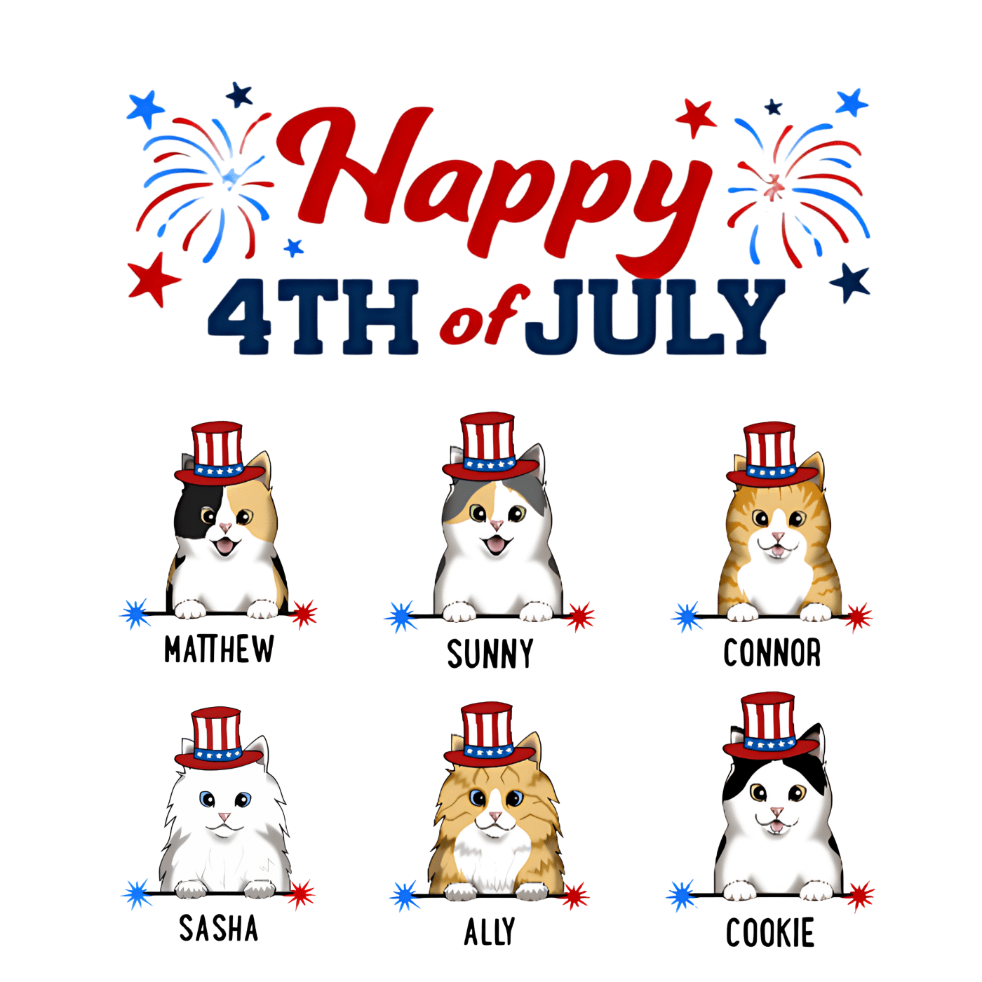 Happy 4th Of July Cats Personalized Standard Tee White– Choose Your Cat ...