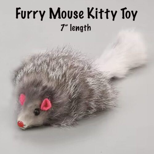 Furry Fluffy & Fun Big Gray Mouse Cat Toy- Interactive Toy Your Kitty ...