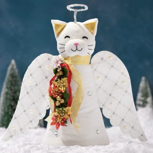 A ‘Christmas Miracle’ Angel Cat Tree Topper- Lighted Poinsettia Garland ...
