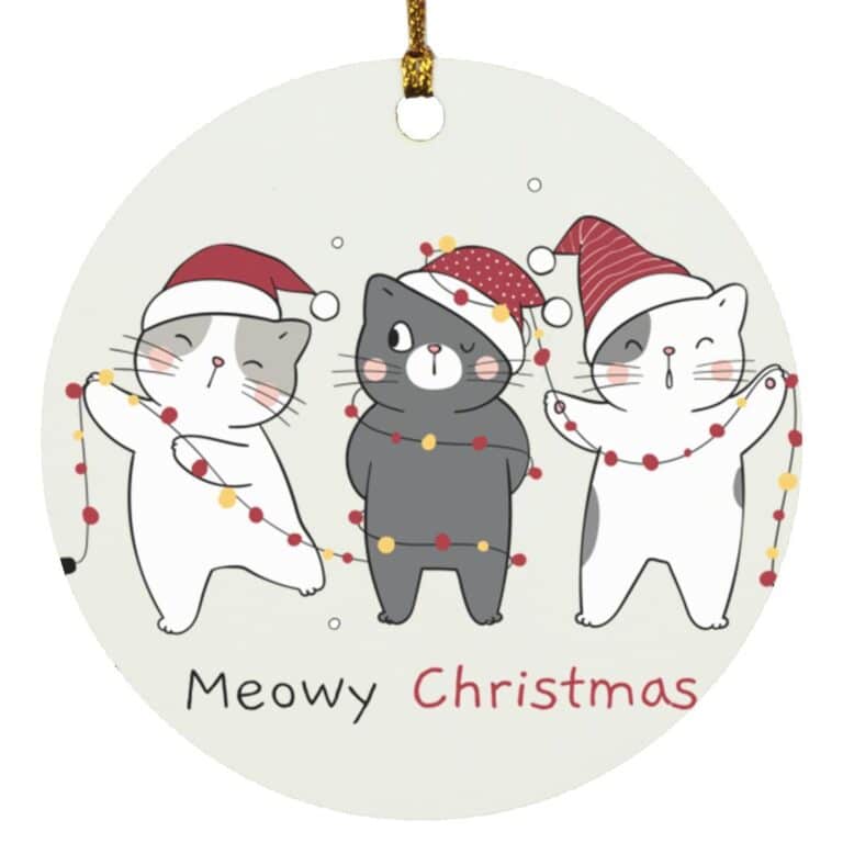 Meowy Christmas Cat Party Circle Ornament - iHeartCats.com