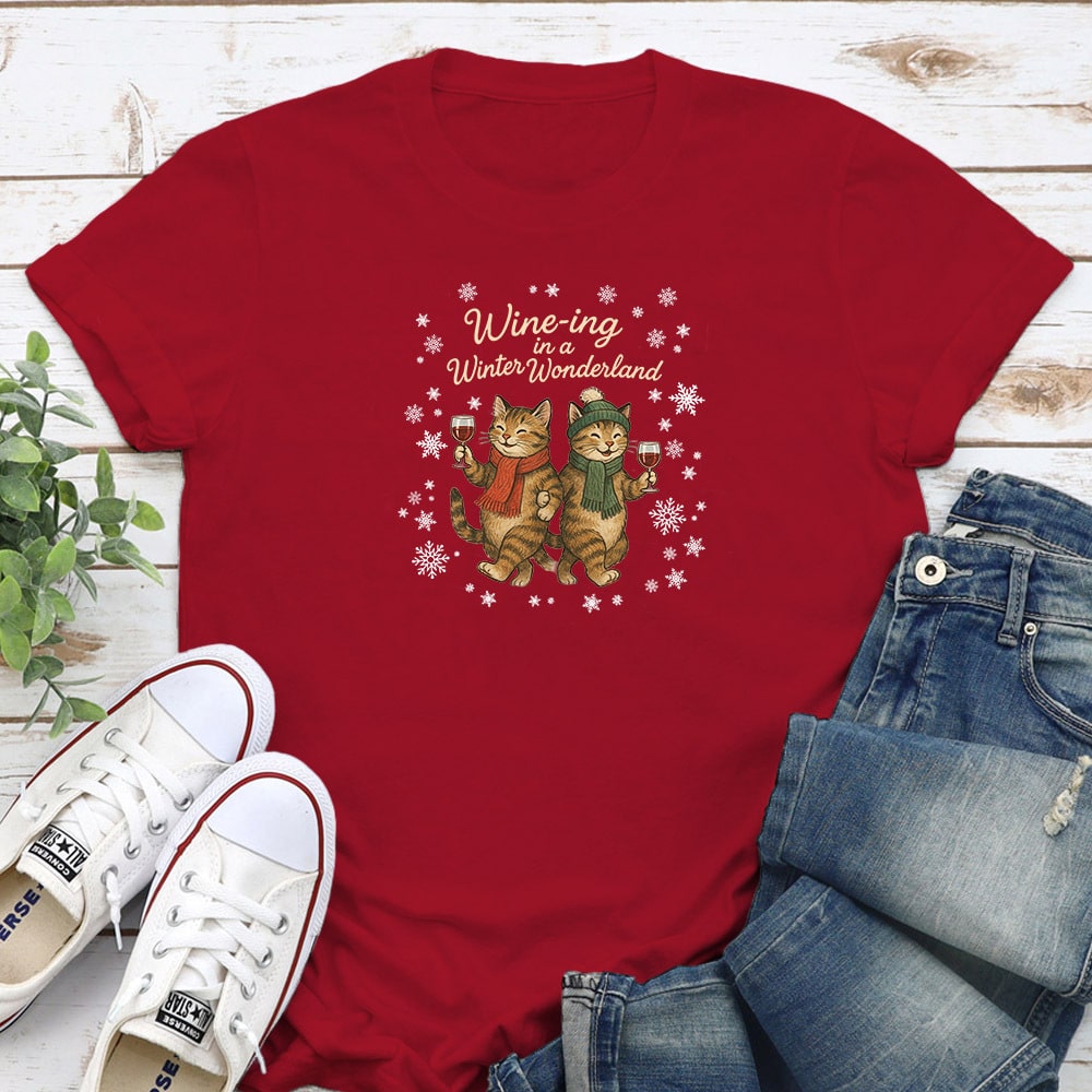Wine-ing In A Winter Wonderland Standard Tee Red - iHeartCats.com